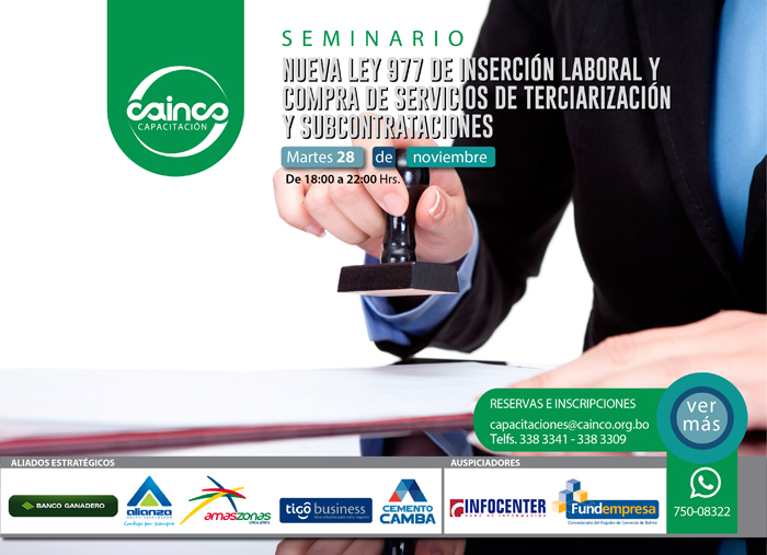 CAINCO - SEMINARIO – NUEVA LEY 977 DE INSERCIÓN LABORAL Y COMPRA DE ...